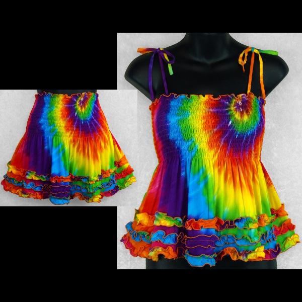 Wholesale Luna's Spiral Rainbow Tie-Dye Ruffled Convertible Top/Skirt